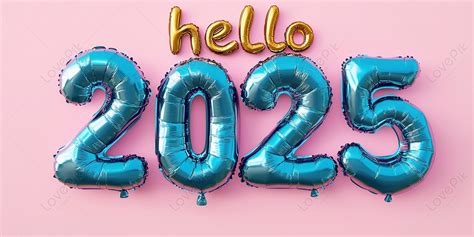 안녕하세요 2025 텍스트 효과 파란색 황금 풍선 호일 풍선에 3d 숫자메리 크리스마스 3d 렌더링 분홍색 배경 Png 일러스트 무료 다운로드 Lovepik