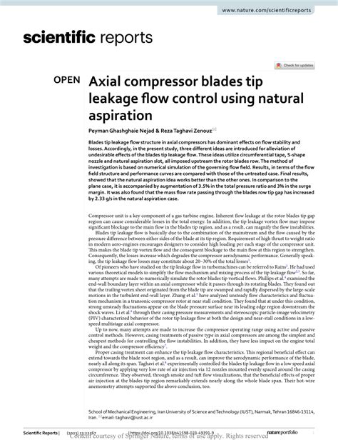 Pdf Axial Compressor Blades Tip Leakage Flow Control Using Natural Aspiration