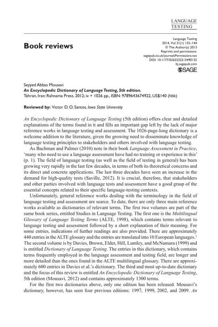 Language Testing An Encyclopedic Dictionary Of Language Testing 5th Edition Pdf