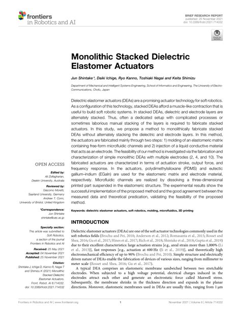 Pdf Monolithic Stacked Dielectric Elastomer Actuators