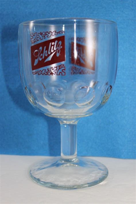 60s 70s Heavy Glass Stemmed Schlitz Beer Glass~thumbprint~mug