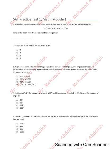 New 1 Dsat Practicetest Ak Math By Mr Mohamed Abdallah Pdf