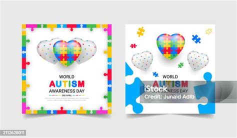 세계 자폐증 인식의 날 소셜 미디어 게시물 디자인 퍼즐 하트가 있는 자폐증 인식의 달 카드 4월 벡터 일러스트 레이 션 0명에 대한 스톡 벡터 아트 및 기타 이미지 Istock