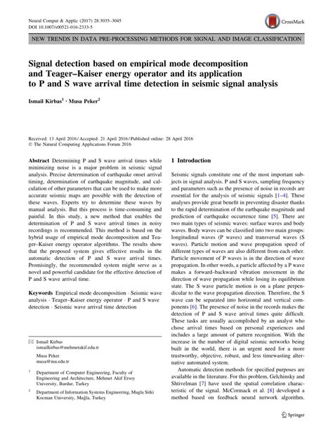 Pdf Signal Detection Based On Empirical Mode Decomposition And Teager Kaiser Energy Operator
