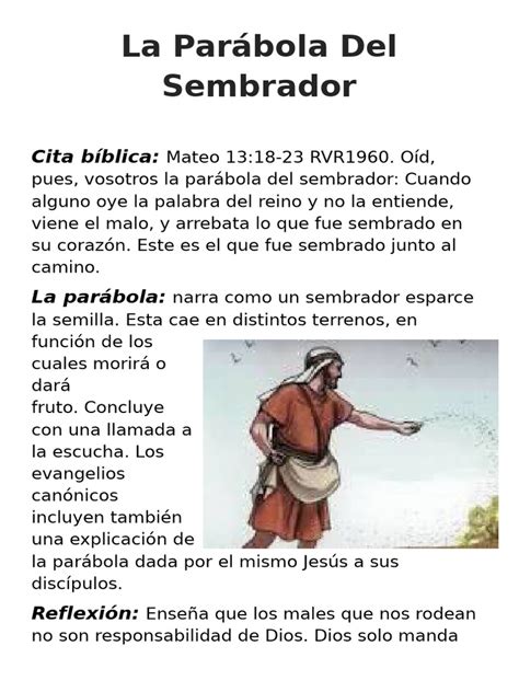 Reflexiones Sobre La Parábola Del Sembrador Pdf Parábolas De Jesús