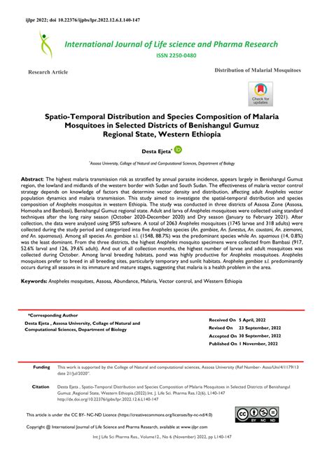 Pdf Spatio Temporal Distribution And Species Composition Of Malaria