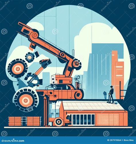 Industrial Machinery And Equipment Robotic Arm With Gears And Cogwheels Stock Illustration