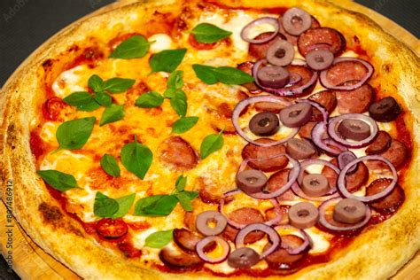 Traditional Brazilian Pizza With 2 Flavors Half Margherita And Half