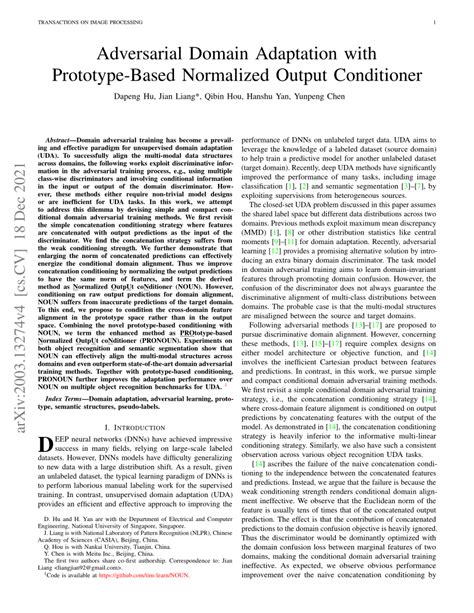 PDF Adversarial Domain Adaptation With Prototype Based Normalized Output Conditioner