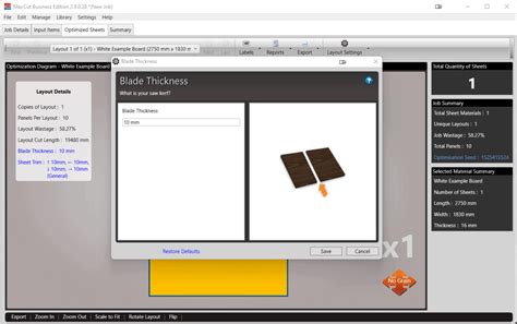 Saw Blade Thickness Per Sheet Material Type Maxcut Software