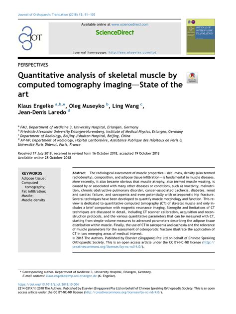 Pdf Quantitative Analysis Of Skeletal Muscle By Computed Tomography Imaging—state Of The Art