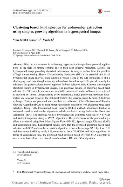 Clustering Based Band Selection For Endmember Extraction Using Simplex