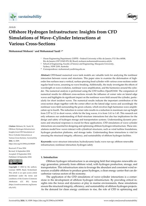 Pdf Offshore Hydrogen Infrastructure Insights From Cfd Simulations Of Wave Cylinder
