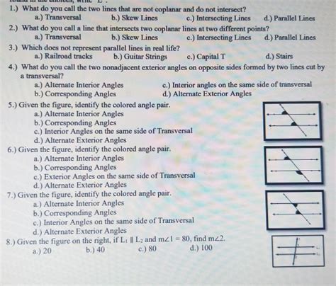 Solved 1 What Do You Call The Two Lines That Are Not Coplanar And Do