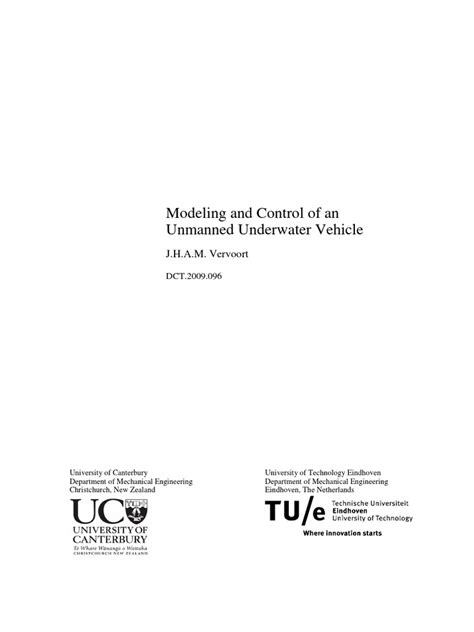 Modeling And Control Of An Unmanned Underwater Vehicle Pdf Control