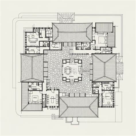 Architectural Floor Plan Of A Traditional Style Courtyard House Stock