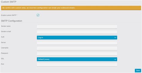 configure email forms with an external smtp server
