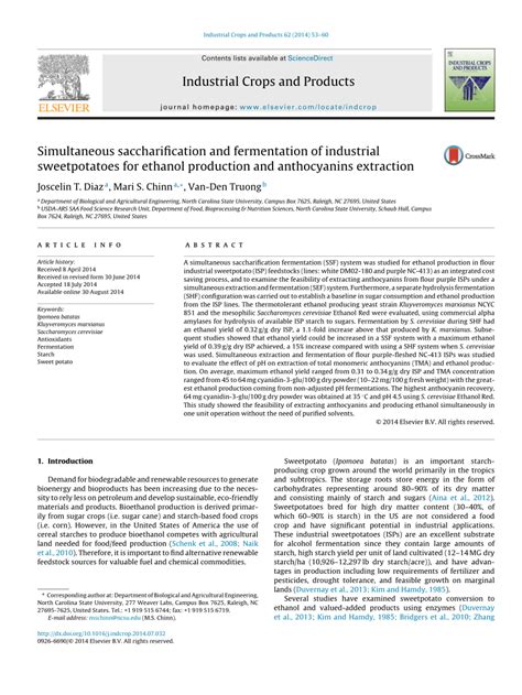 Pdf Simultaneous Saccharification And Fermentation Of Industrial Sweetpotatoes For Ethanol