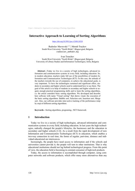 Pdf Interactive Approach To Learning Of Sorting Algorithms