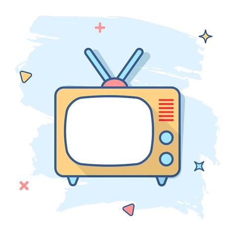 만화 스타일 텔레비전 기호 그림 그림 tv 비즈니스 스플래시 효과 개념에서 벡터 만화 tv 아이콘 프리미엄 벡터