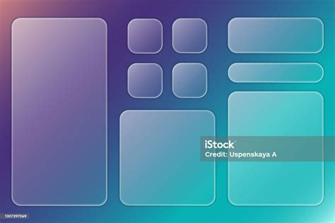 추상적인 멀티 컬러 배경에 트렌디 한 스타일의 유리 형태 또는 서리가 내린 유리에 텍스트를위한 장소와 투명 접시세트 사이트 응용 프로그램 배경 화면 벡터 일러스트레이션