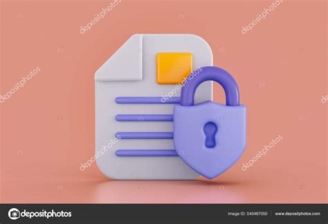 Document Security Shield Lock Icon Render Concept Data Information
