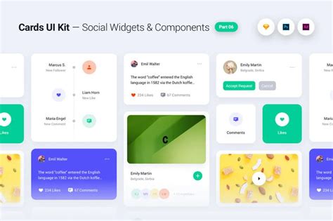 Cards UI Kit Social Network Widgets Components By Panoplystore On Envato Elements Mobile