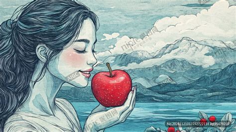 Ai创作图手绘座在苹果上的姑娘 苹果水果插画女孩 新疆苹果包装插画 红富士包装插画 丑苹果包装插画 苹果包装插画 小女孩苹果包装插画 红苹果