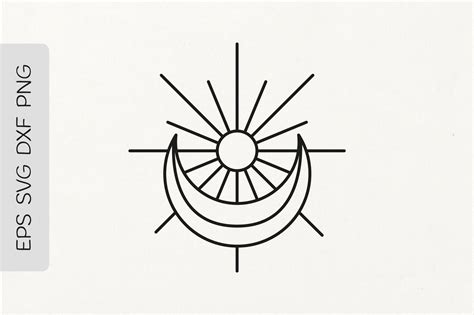 Outline Crescent Moon And Sun Graphic By Starry · Creative Fabrica