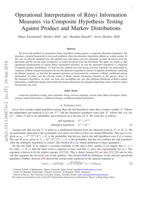 Pdf Operational Interpretation Of Renyi Information Measures Via Composite Hypothesis Testing