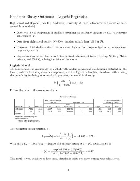 Lecture Notes Lecture Handout 3 Handout Binary Outcomes Logistic