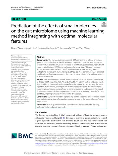 Pdf Prediction Of The Effects Of Small Molecules On The Gut Microbiome Using Machine Learning