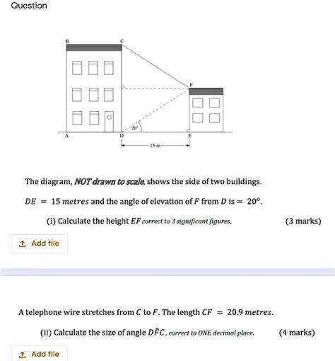 SOLVED: Question The diagram, NOT drawn to scale shows the side of two buildings DE 15 metres ...