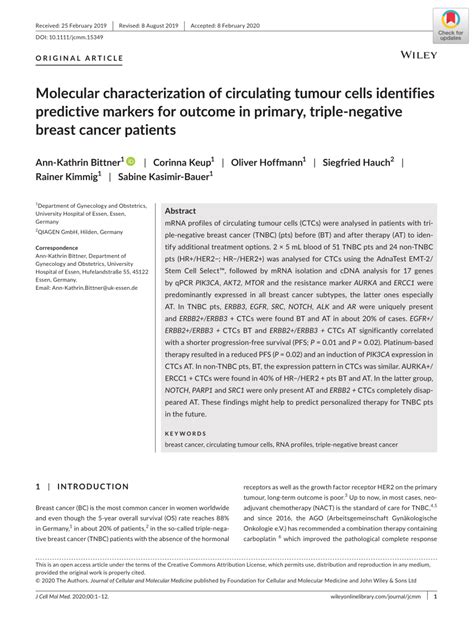 Pdf Molecular Characterization Of Circulating Tumour Cells Identifies