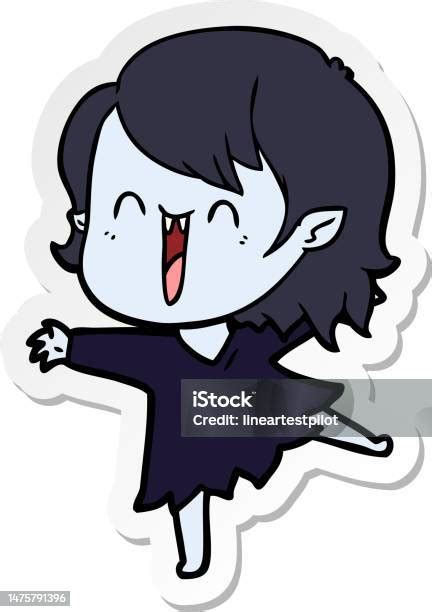 귀여운 만화 행복 한 뱀파이어 소녀의 스티커 귀여운에 대한 스톡 벡터 아트 및 기타 이미지 귀여운 낙서 드로잉 데칼