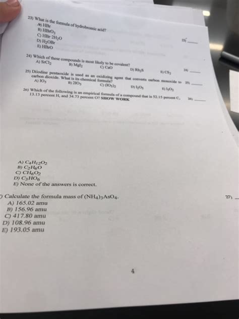 Solved 23 What Is The Formula Of Hydrobromic Acid N Hbr