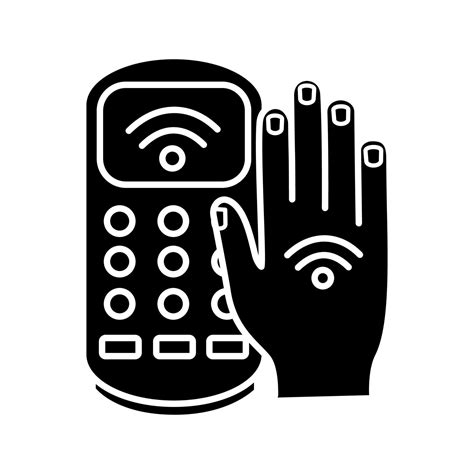Nfc Payment Terminal Glyph Icon Payment With Nfc Sticker Pos Terminal And Hand With Rfid Tag