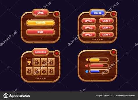 Game Buttons Wooden Gold Texture Cartoon Menu Interface Elements Stock Vector By Norkhalimah