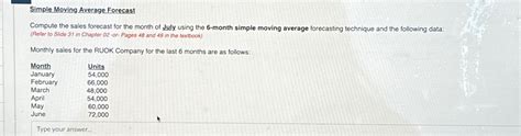 Solved Simple Moving Average Forecastcompute The Sales