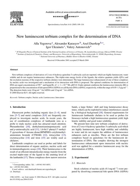 Pdf New Luminescent Terbium Complex For The Determination Of Dna