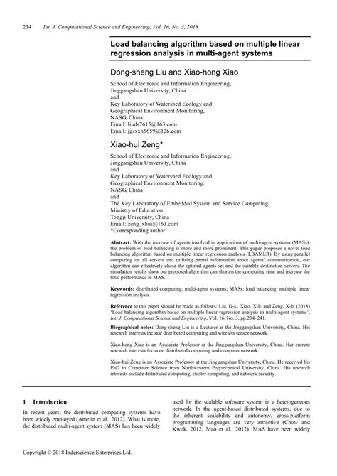Pdf Load Balancing Algorithm Based On Multiple Linear Regression