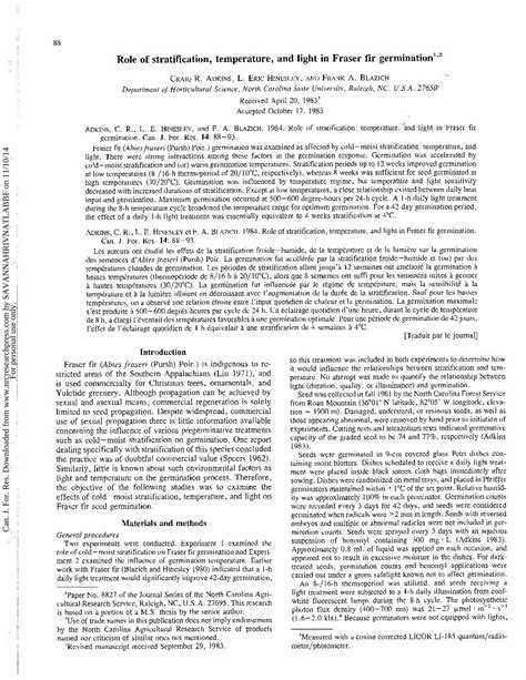 Pdf Role Of Stratification Temperature And Light In Fraser Fir