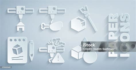 3d 프린터 경고 아이소 메트릭 큐브 종이에 스케치 기본 기하학적 모양 닭 다리 및 집 아이콘을 설정합니다 벡터 0명에 대한 스톡 벡터 아트 및 기타 이미지 Istock