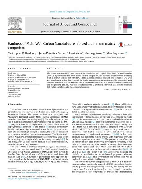 Pdf Hardness Of Multi Wall Carbon Nanotubes Reinforced Aluminium Matrix Composites Dokumentips