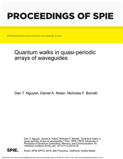 Pdf Quantum Walks In Quasi Periodic Arrays Of Waveguides