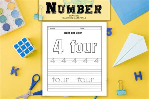 numeric number 4 tracing kdp worksheet graphic by n pattern · creative