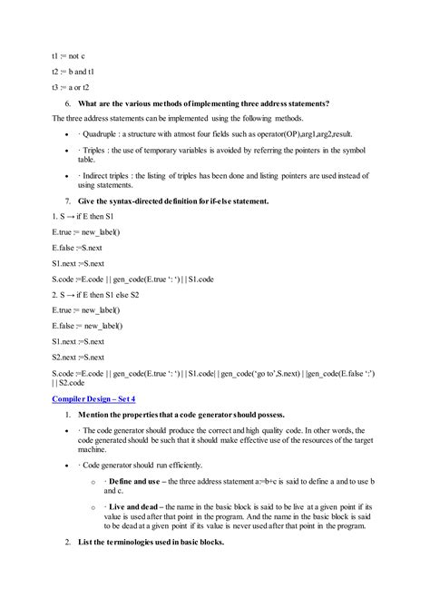 Compiler Design Important Questions DOCX Programming Languages Computing