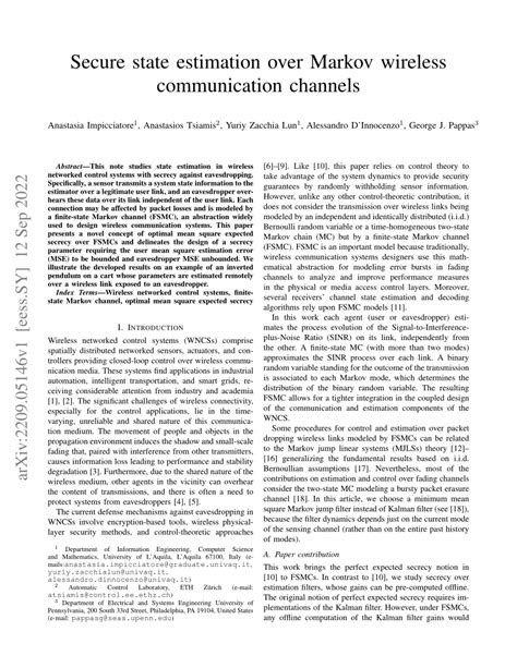 Pdf Secure State Estimation Over Markov Wireless Communication