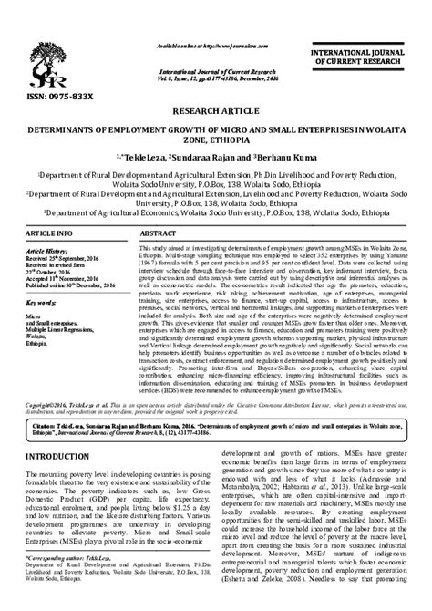 Pdf Determinants Of Employment Growth Of Micro And Small Enterprises In Wolaita