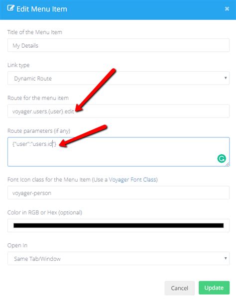 Menu Builder Route Parameter Issue · Issue 3969 · Thedevdojovoyager
